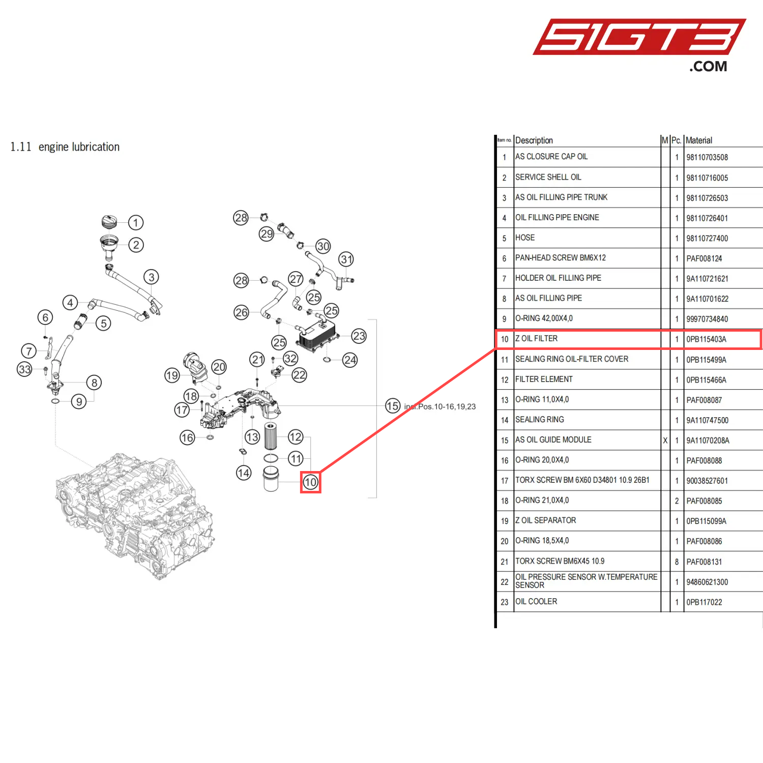 Z OIL FILTER - 0PB115403A [PORSCHE 718 Cayman GT4 Clubsport] [51GT3]