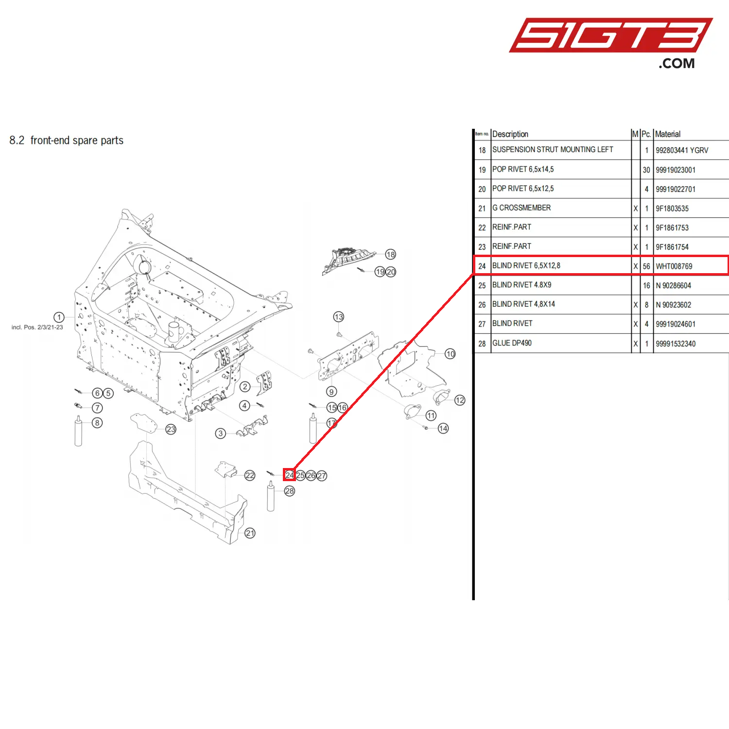 BLIND RIVET 6,5X12,8 - WHT008769 [PORSCHE 992.1 GT3 Cup] [51GT3]