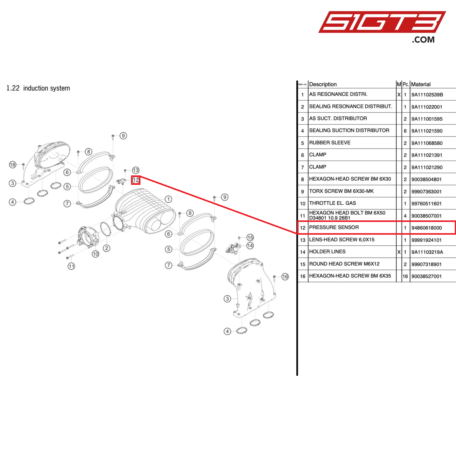 PRESSURE SENSOR - 94860618000 [PORSCHE 991.2 GT3 Cup][51GT3]