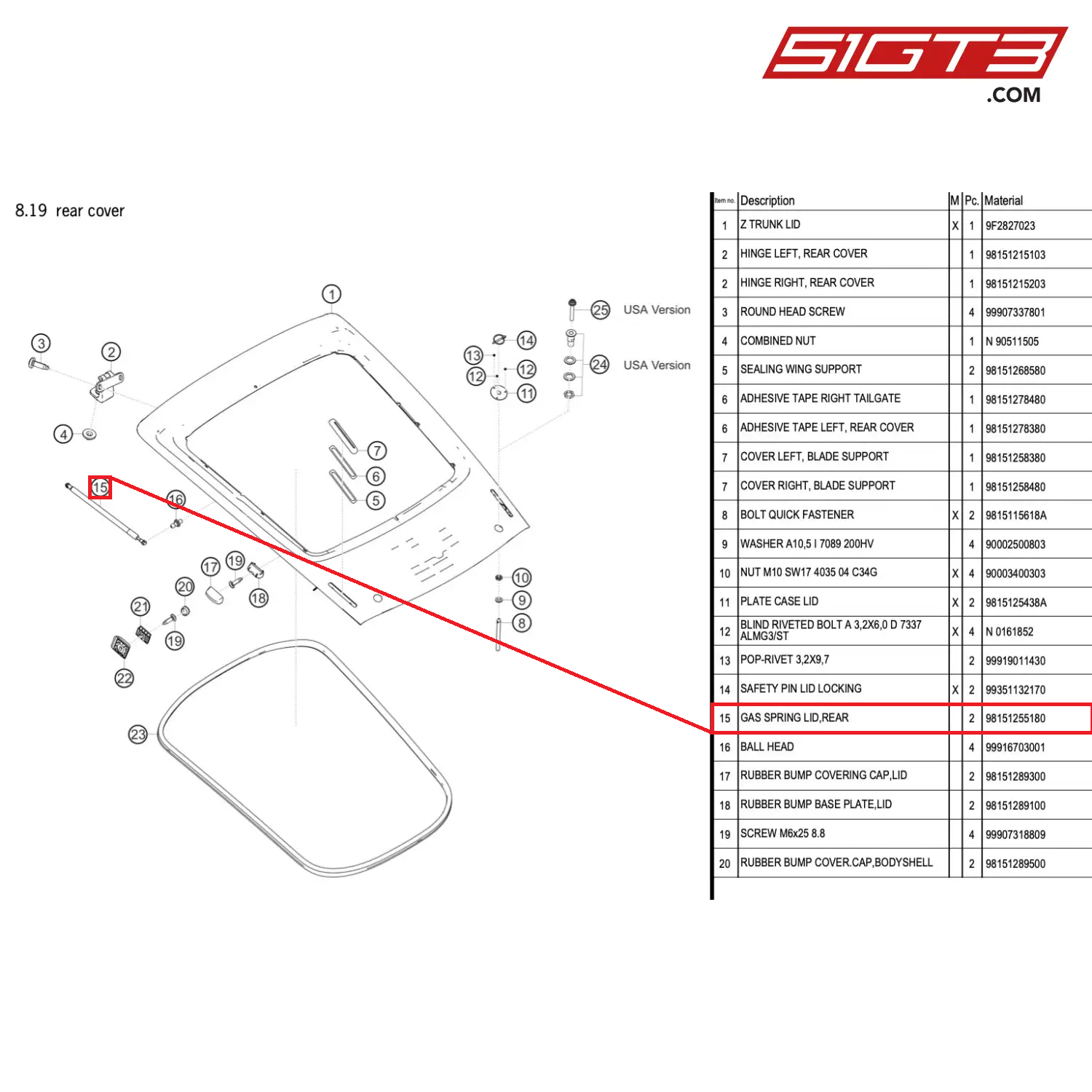 GAS SPRING LID,REAR - 98151255180 [PORSCHE 718 Cayman GT4 RS Clubsport ...