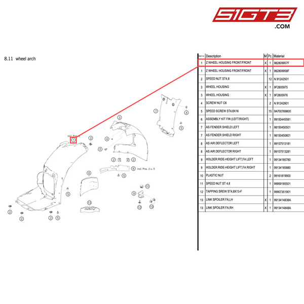 Z WHEEL HOUSING FRONT/FRONT - 982809957F [PORSCHE 718 Cayman GT4 ...