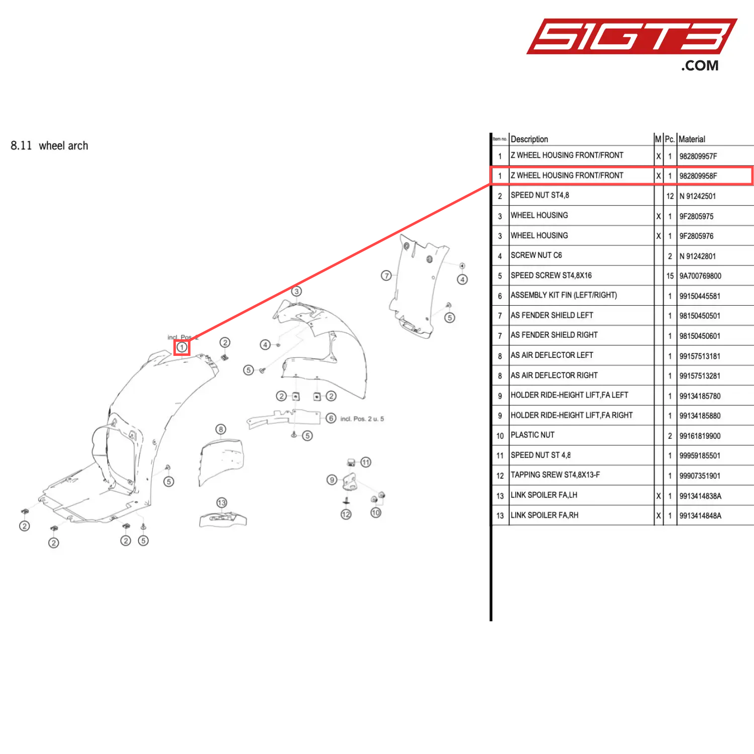 Z WHEEL HOUSING FRONT/FRONT - 982809958F [PORSCHE 718 Cayman GT4 ...