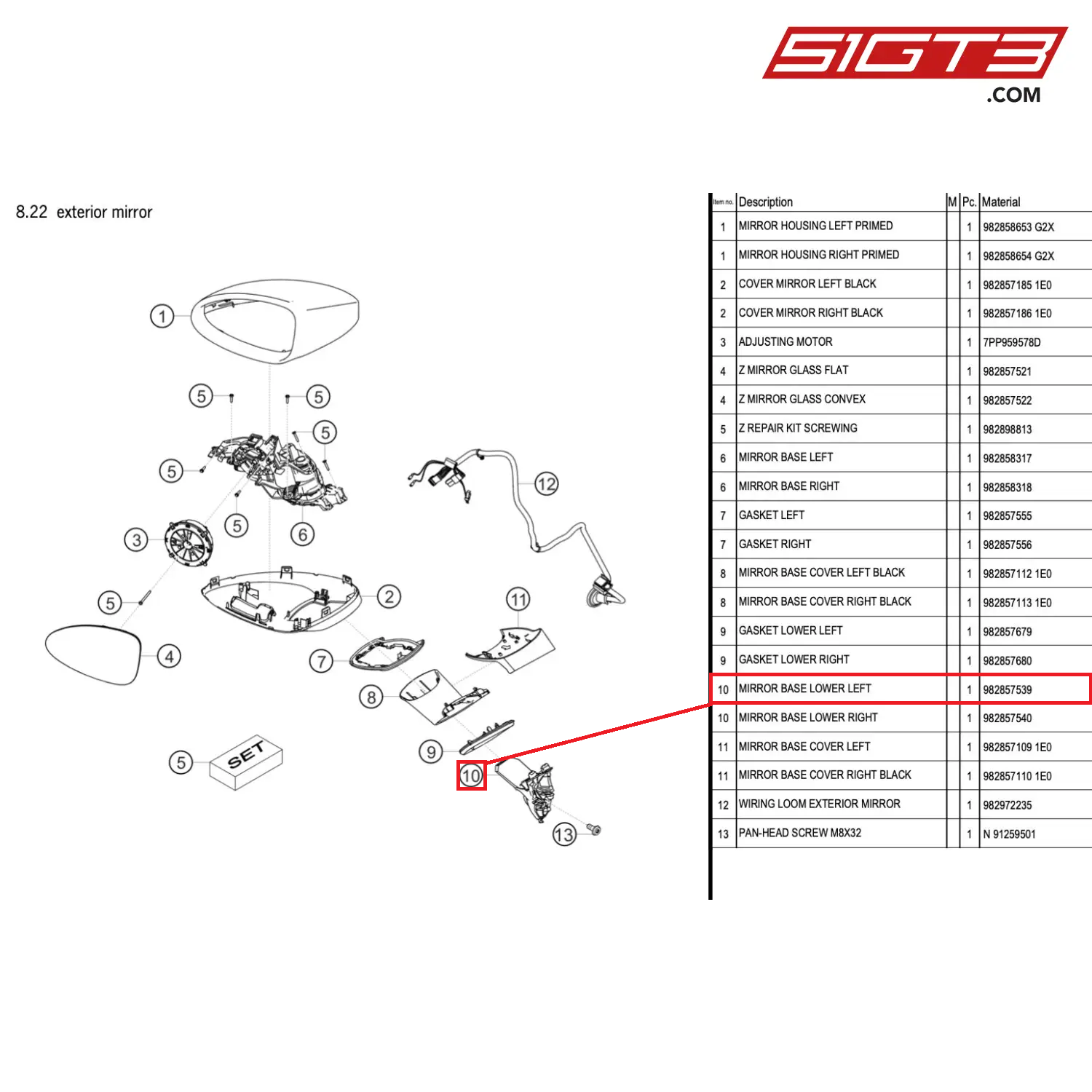 MIRROR BASE LOWER LEFT - 982857539 [PORSCHE 718 Cayman GT4 RS Clubsport ...