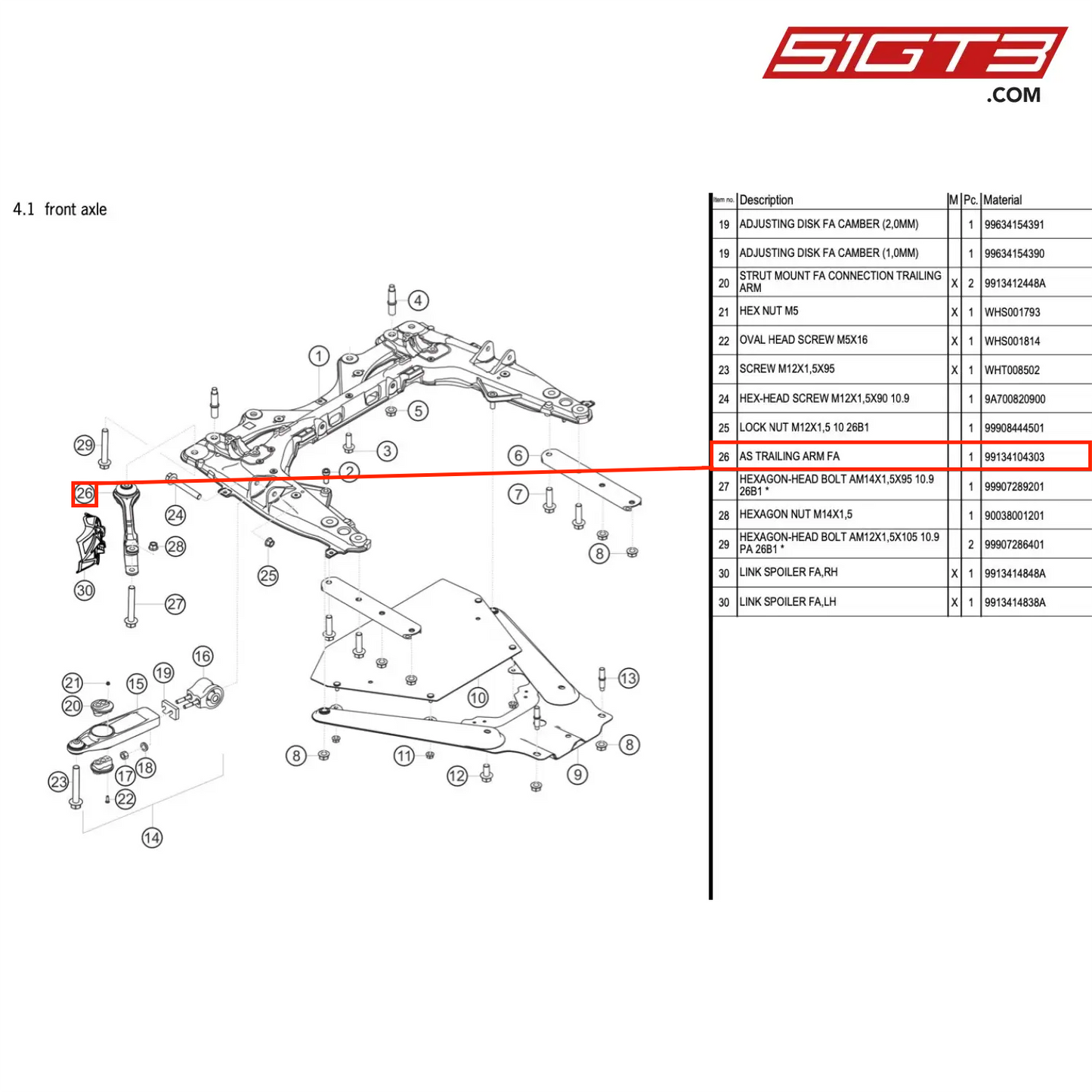AS TRAILING ARM FA - 99134104303 [PORSCHE 991.1 GT3 Cup] [51GT3]