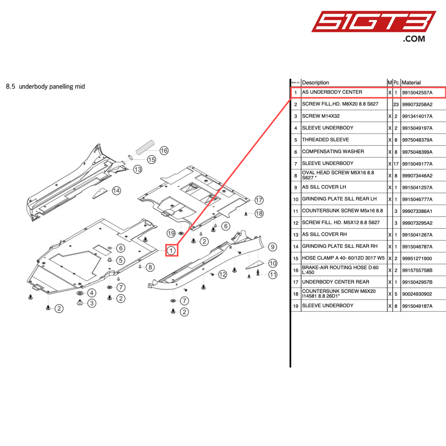 AS UNDERBODY CENTER - 9915042557A [PORSCHE 991.1 GT3 R] [51GT3]