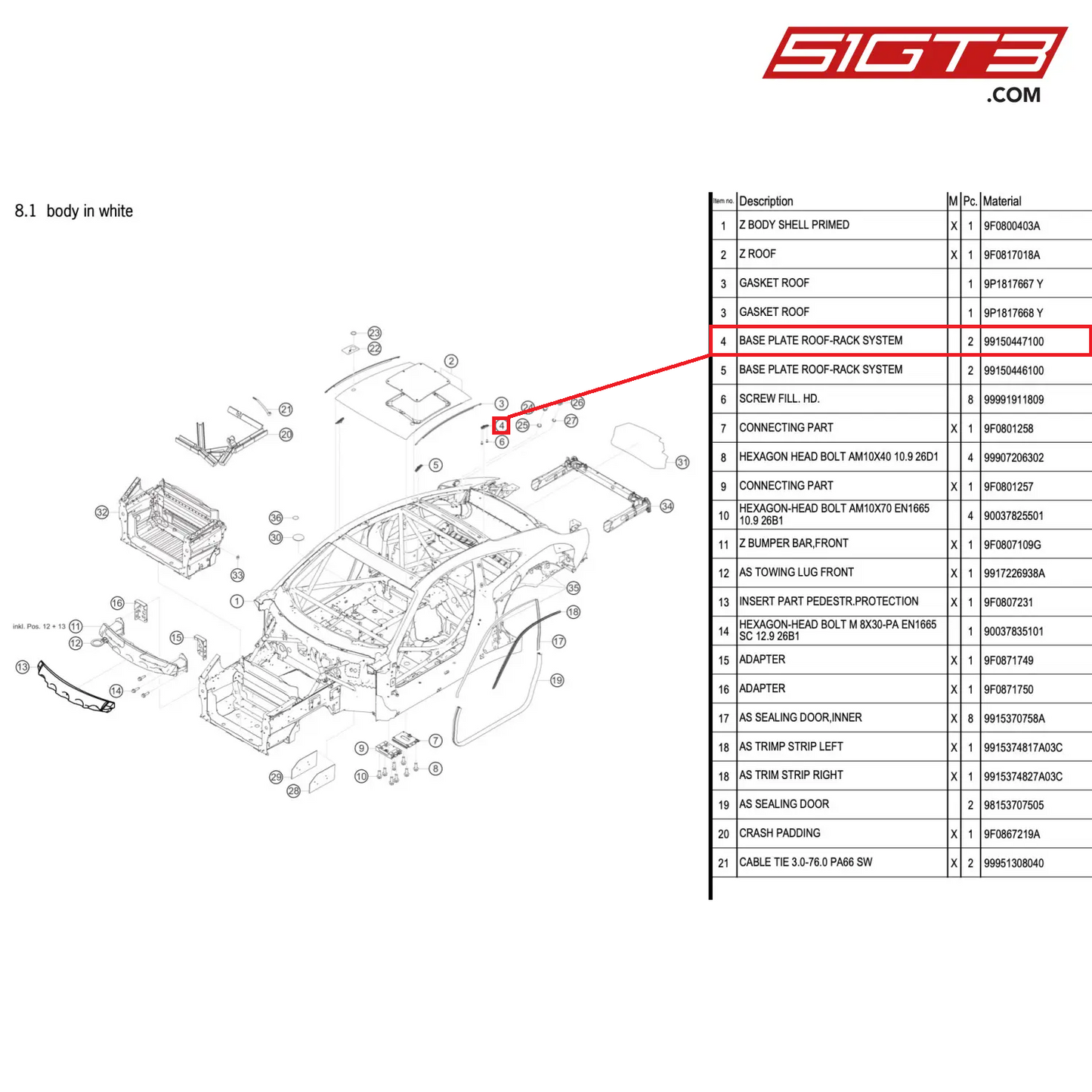 BASE PLATE ROOF-RACK SYSTEM - 99150447100 [PORSCHE 991.2 GT3 R] [51GT3]
