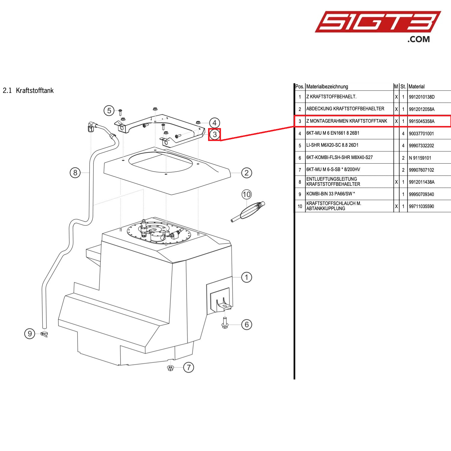 AS INSTALL.FRAME FUEL TANK - 9915045358A [PORSCHE 991.1 GT3 Cup] [51GT3]