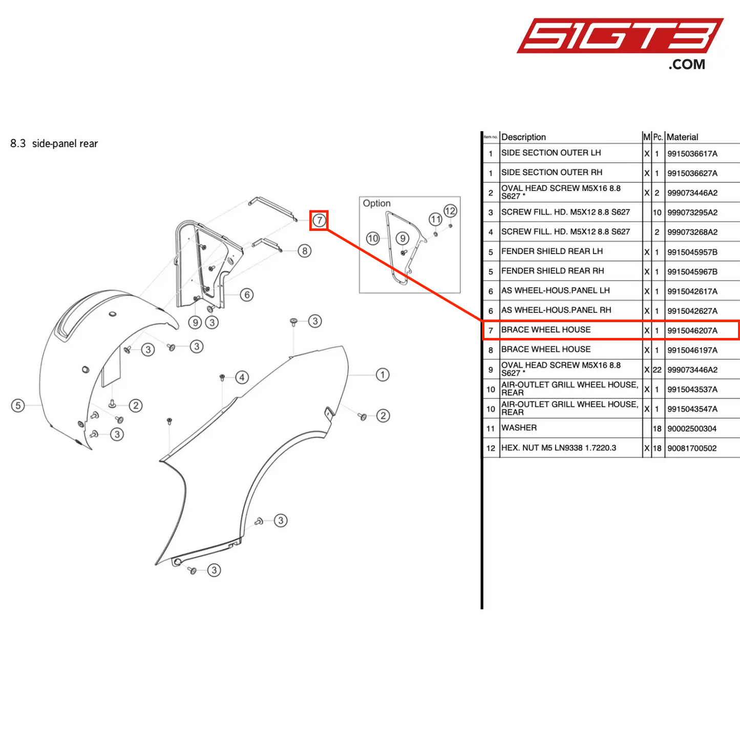 BRACE WHEEL HOUSE - 9915046207A [PORSCHE 991.1 GT3 R] [51GT3]