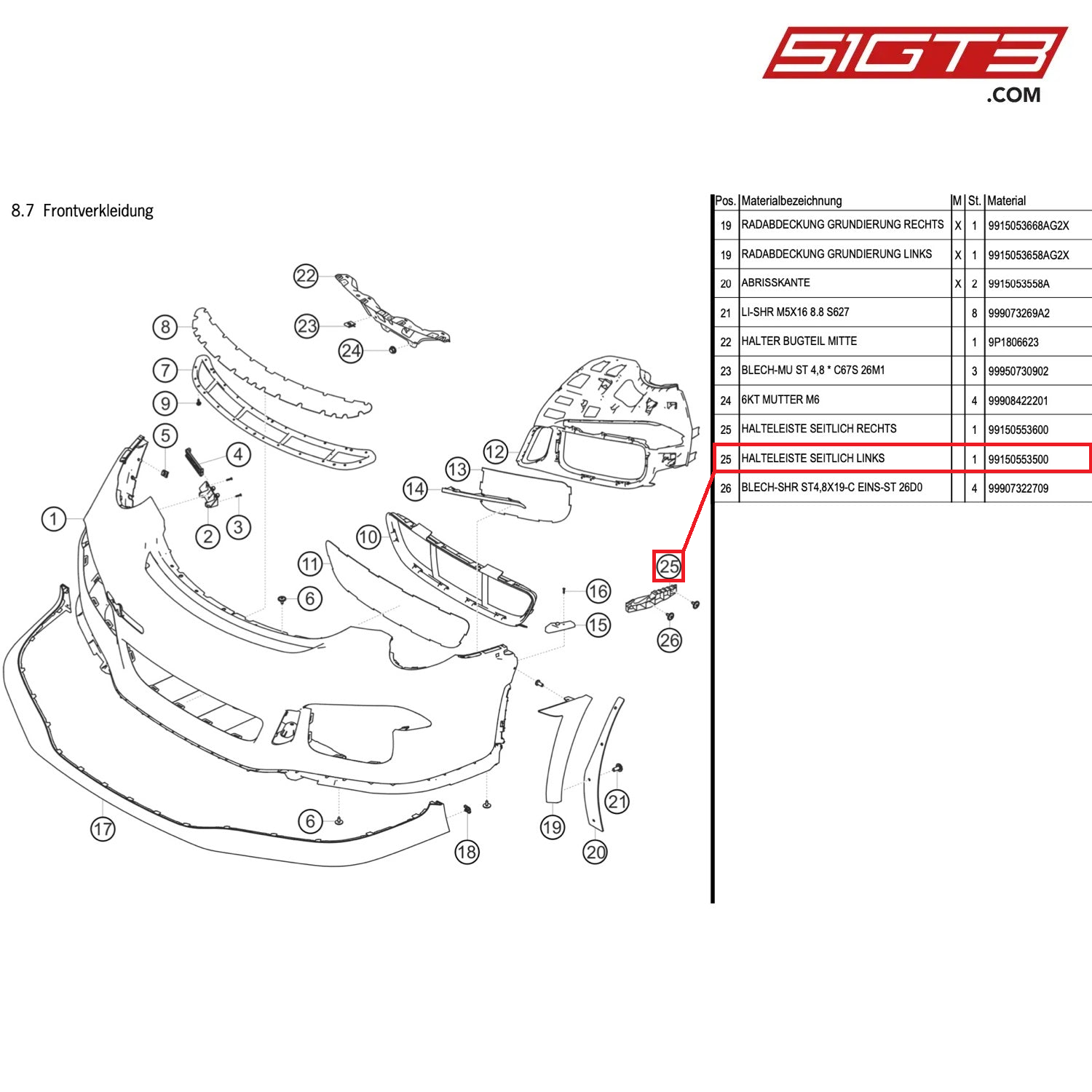 RETAINING STRIP LATERAL LEFT - 99150553500 [PORSCHE 911 GT3 Cup Type ...