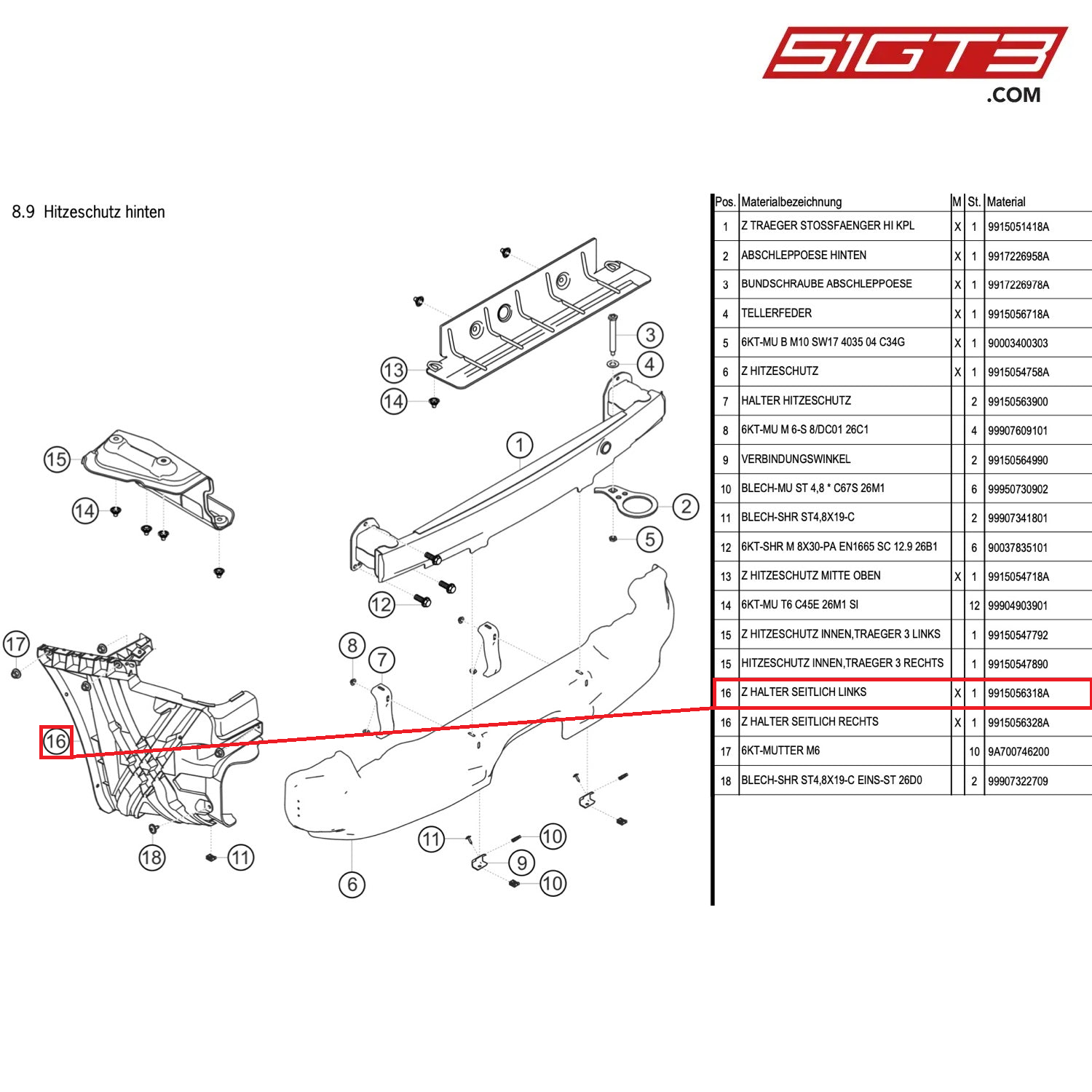 AS HOLDER LATERAL LEFT - 9915056318A [PORSCHE 991.1 GT3 Cup] [51GT3]
