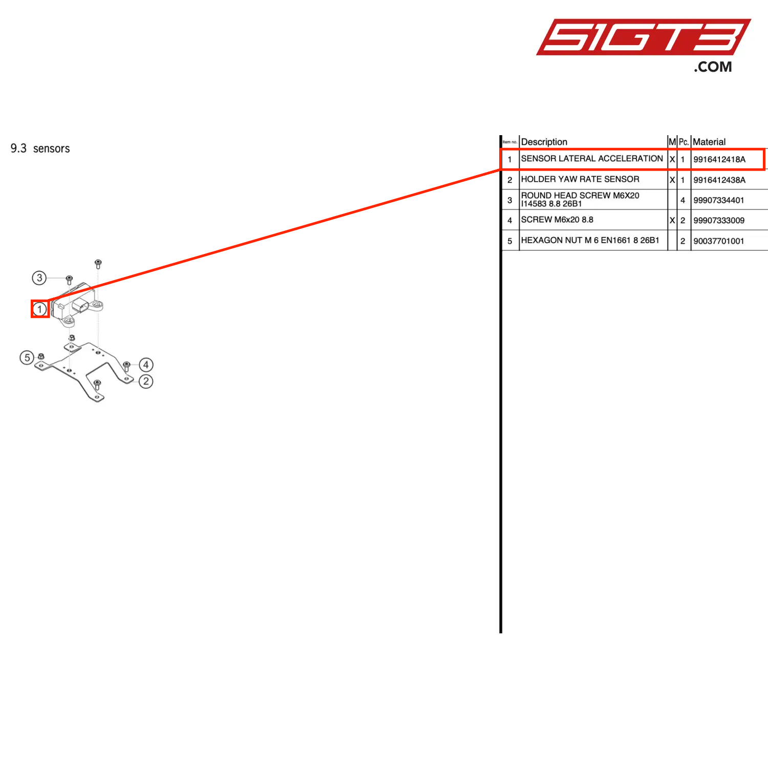 SENSOR LATERAL ACCELERATION - 9916412418A [PORSCHE 991.2 GT3 Cup][51GT3]