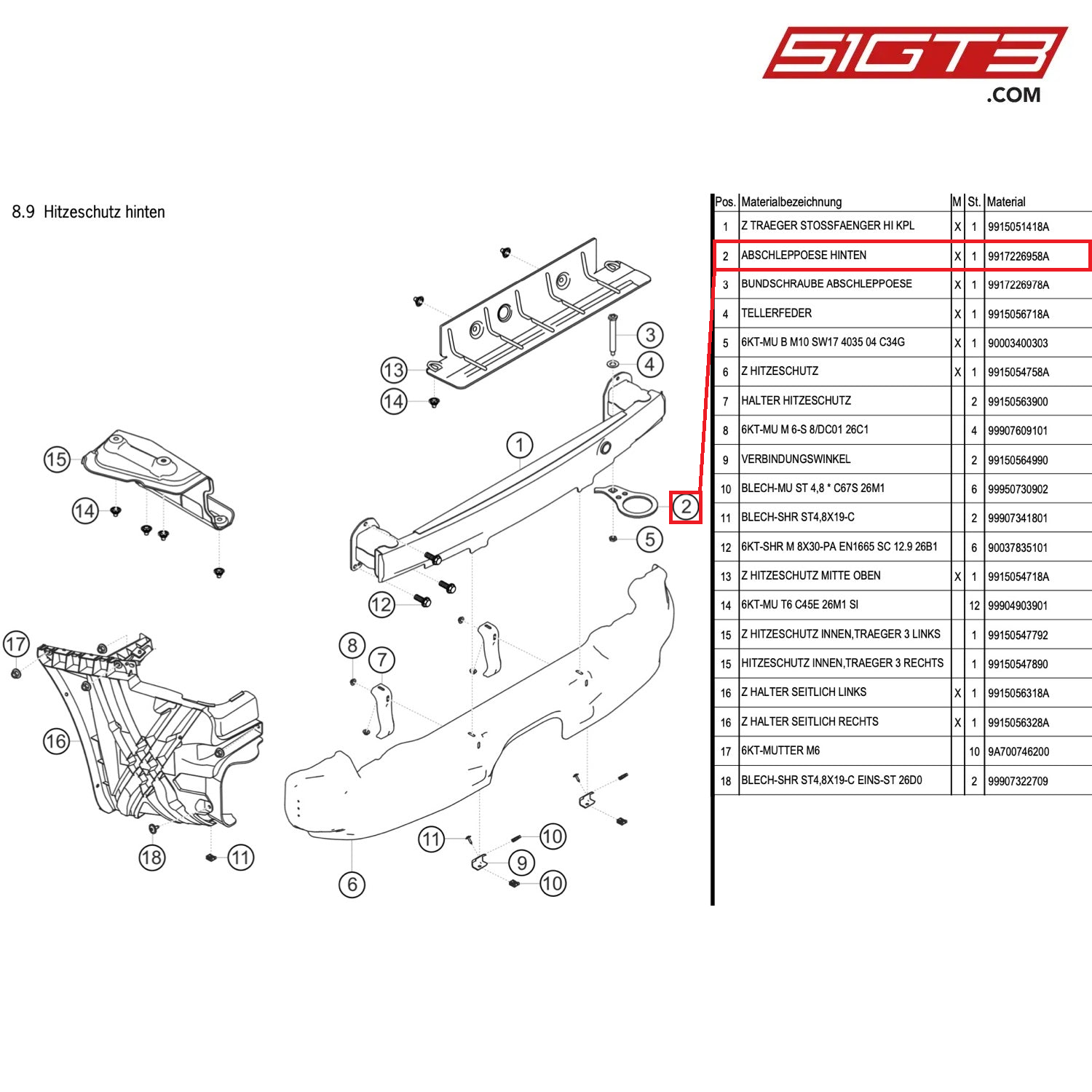 TOWING LUG REAR - 9917226958A [PORSCHE 991.1 GT3 Cup] [51GT3]