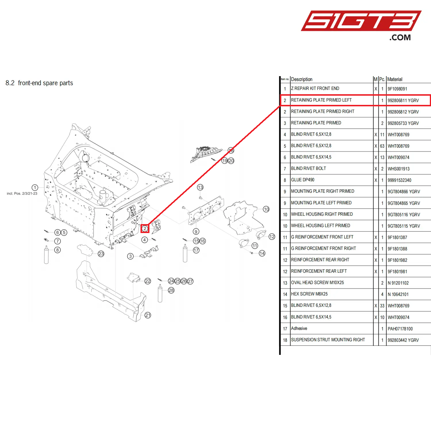 RETAINING PLATE PRIMED LEFT - 992806811 YGRV [PORSCHE 992.1 GT3 Cup ...