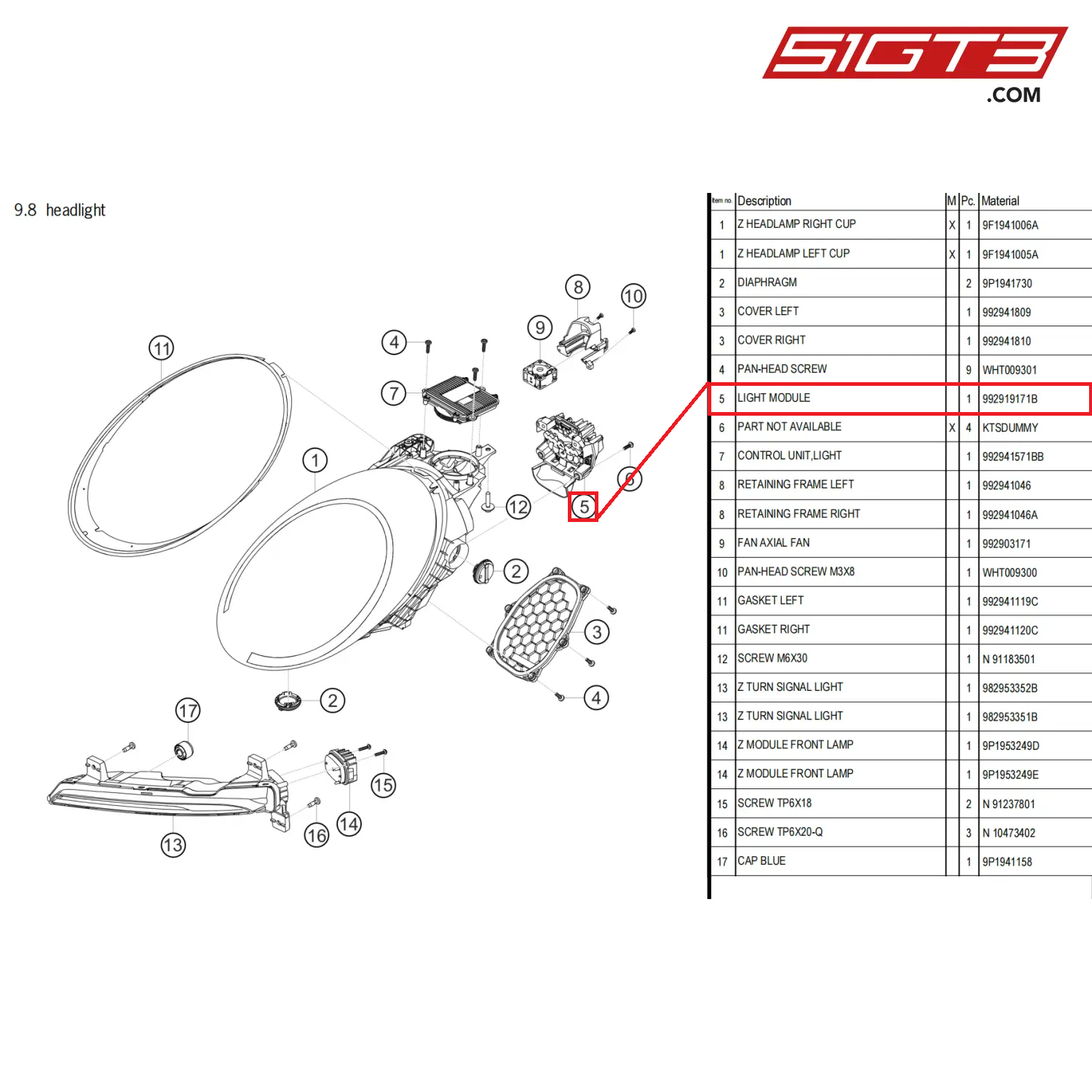 LIGHT MODULE - 992919171B [PORSCHE 992.1 GT3 Cup] [51GT3]