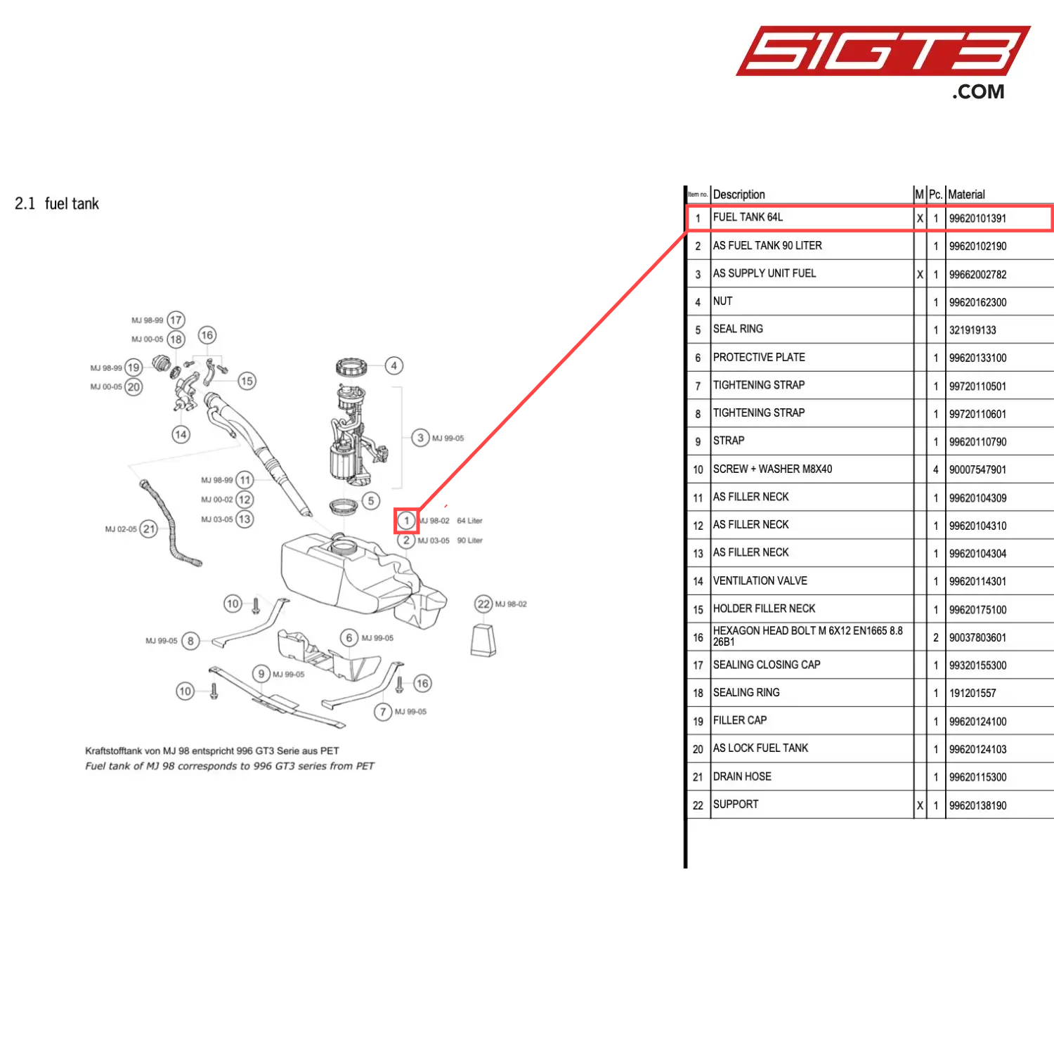 FUEL TANK 64L - 99620101391 [PORSCHE 911 GT3 Cup Type 996] [51GT3]