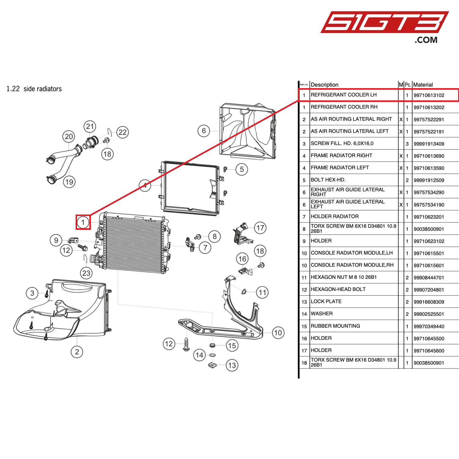 REFRIGERANT COOLER LH - 99710613102 [PORSCHE 997.2 GT3 Cup] [51GT3]