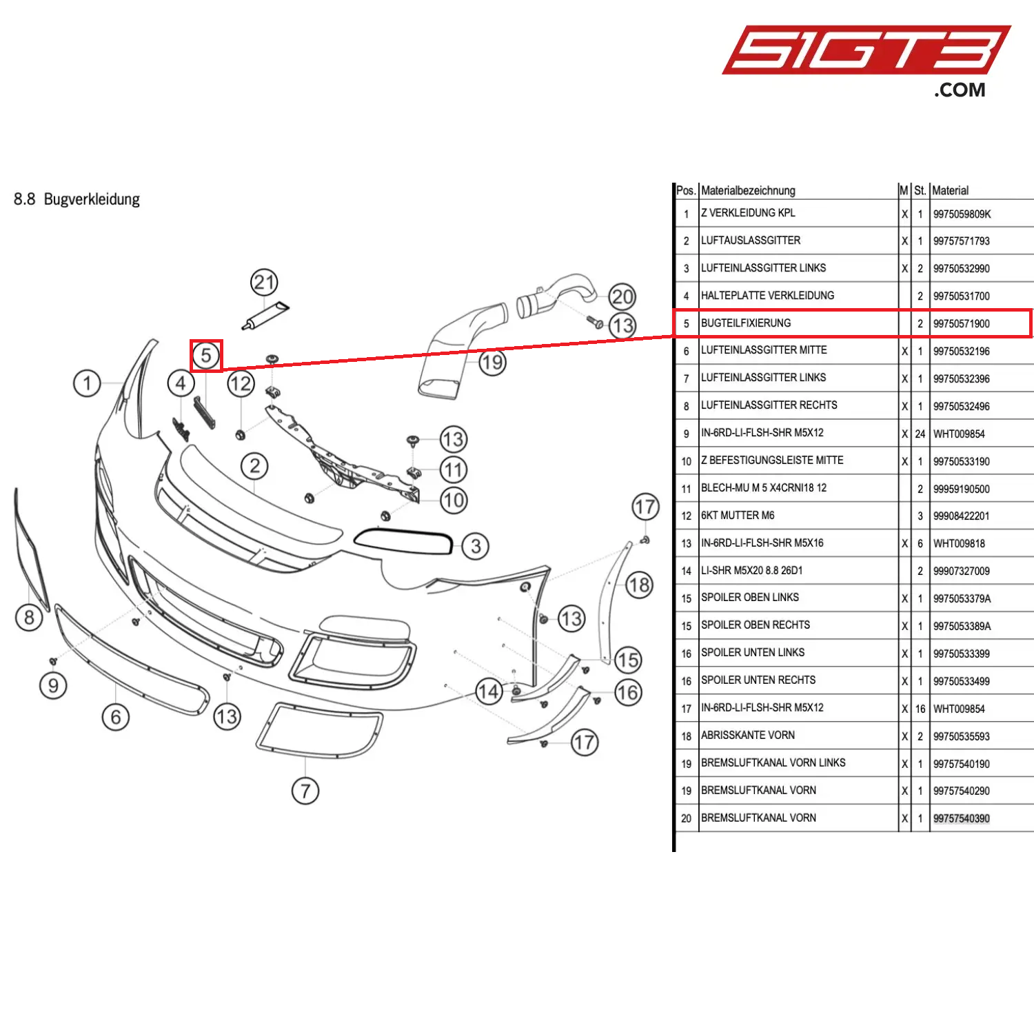 FRONT END FIXING - 99750571900 [PORSCHE 997.1 GT3 R] [51GT3]
