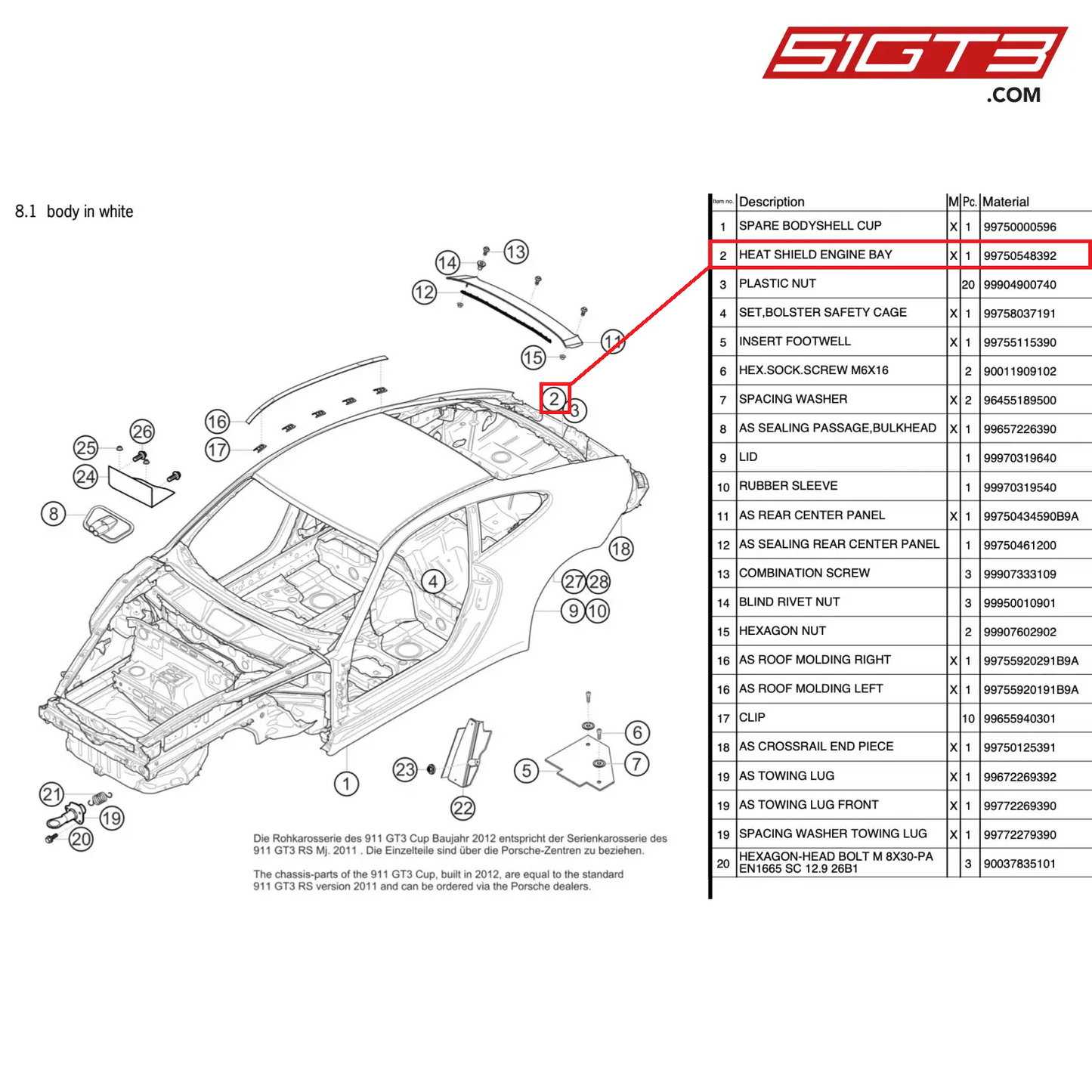 HEAT SHIELD ENGINE BAY - 99750548392 [PORSCHE 997.2 GT3 Cup] [51GT3]