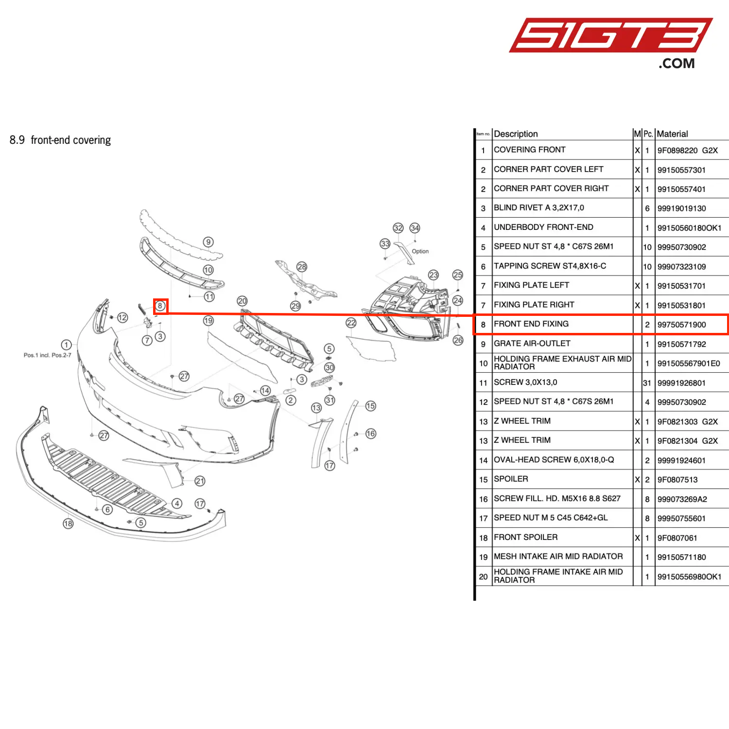 FRONT END FIXING - 99750571900 [PORSCHE 911 GT3 Cup Type 991 (GEN 2 ...