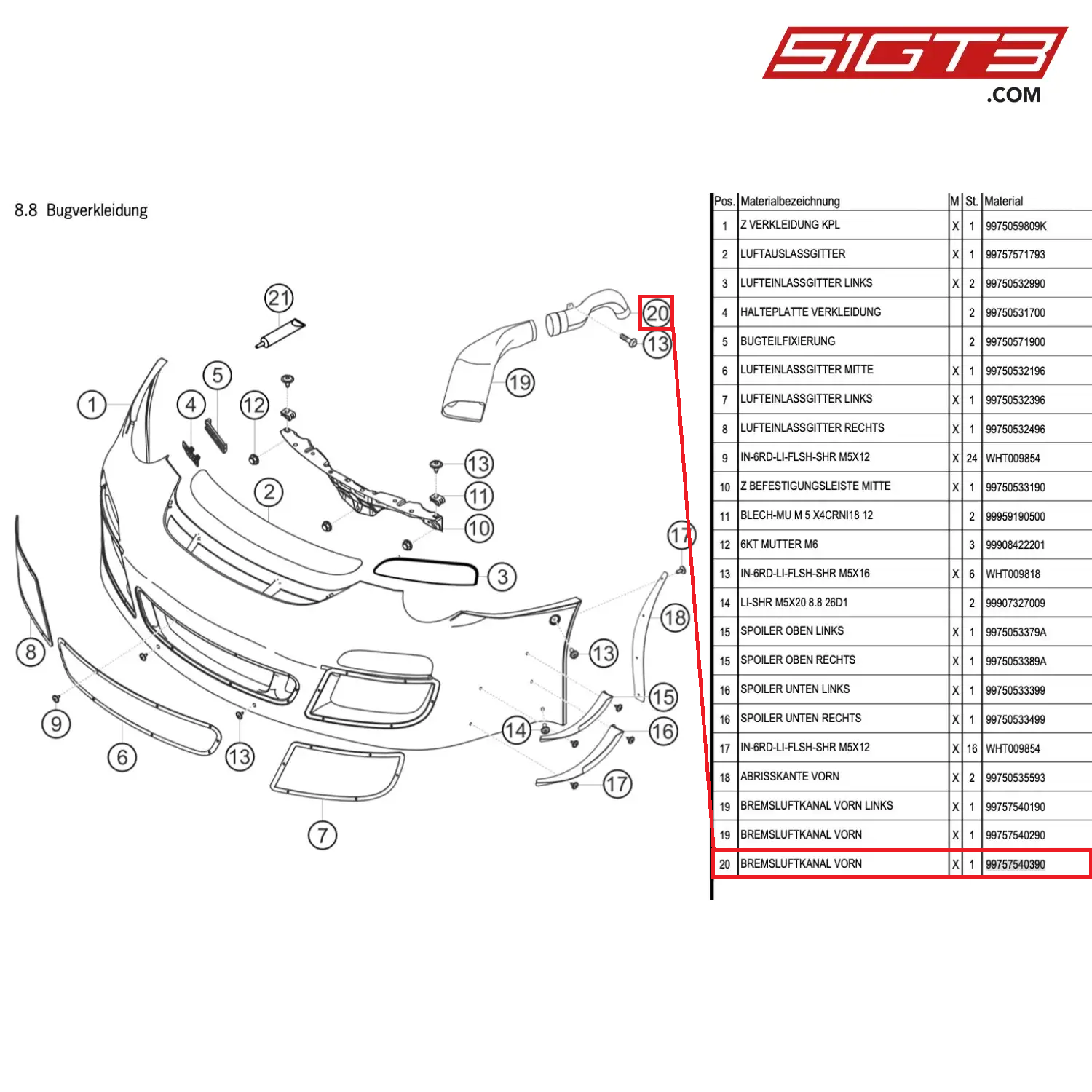 BRAKE-AIR DUCT FRONT - 99757540390 [PORSCHE 997.1 GT3 R] [51GT3]