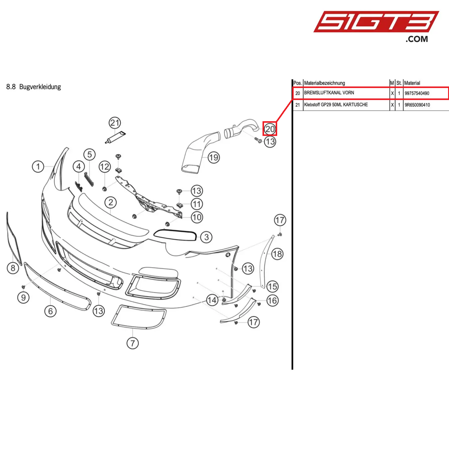 BRAKE-AIR DUCT FRONT - 99757540490 [PORSCHE 911 GT3 R Type 997] [51GT3]