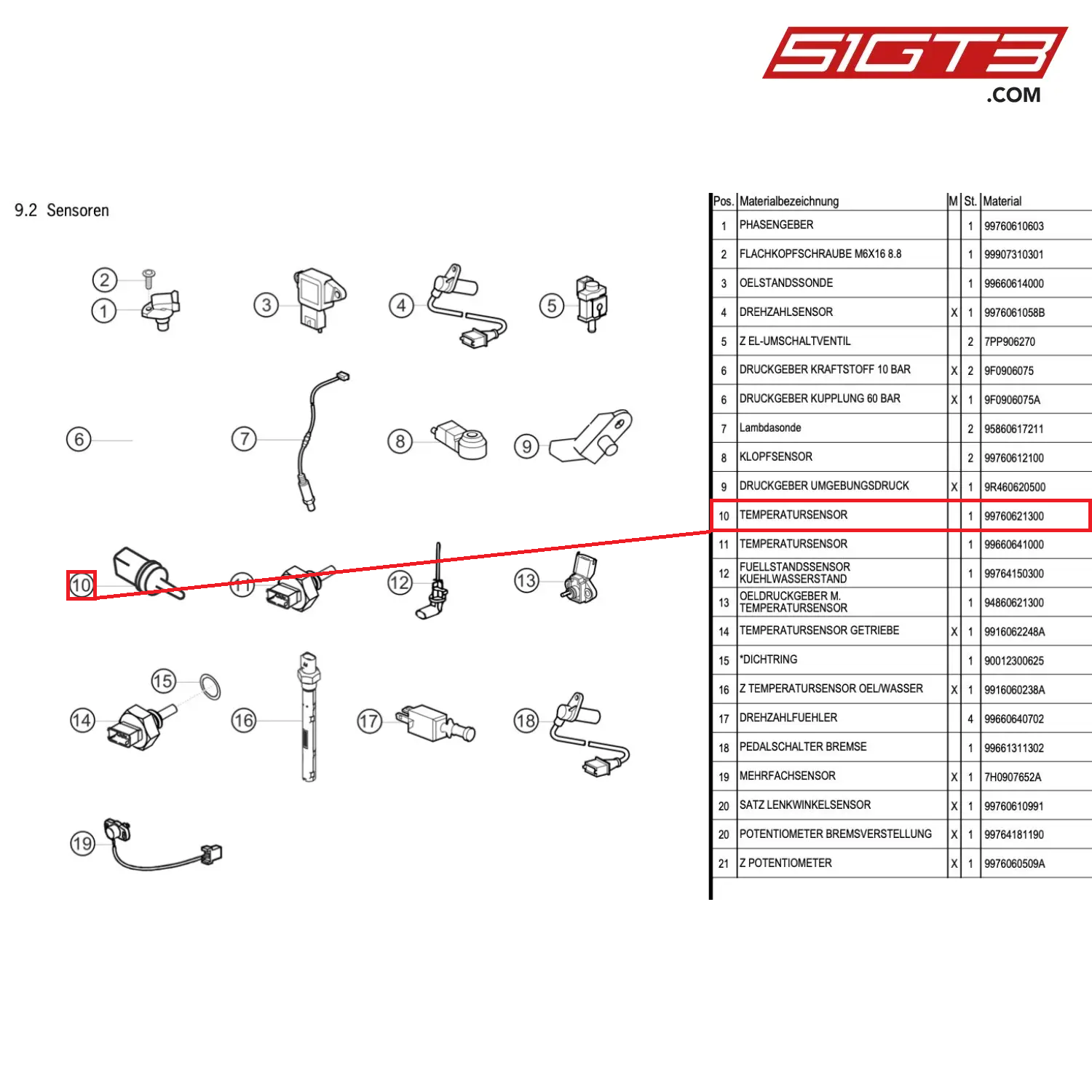 TEMPERATURE SENSOR - 99760621300 [PORSCHE 997.1 GT3 R] [51GT3]