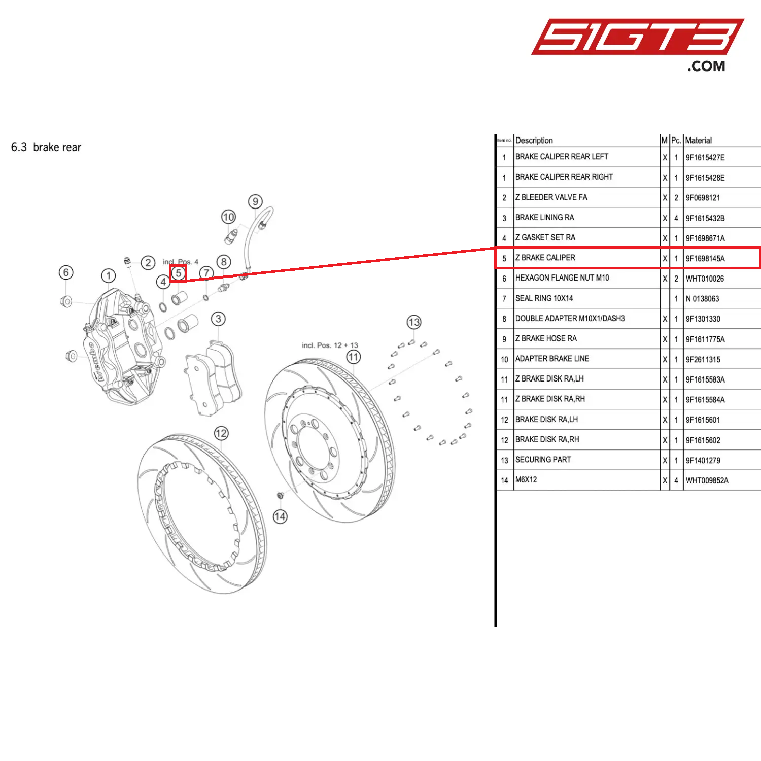 Z BRAKE CALIPER - 9F1698145A [PORSCHE 992.1 GT3 Cup] [51GT3]