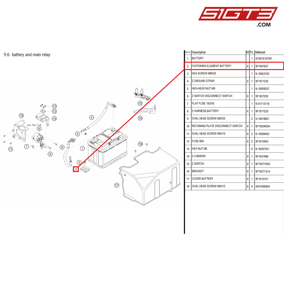 FASTENING ELEMENT BATTERY - 9F1901637 [PORSCHE 992.1 GT3 Cup] [51GT3]