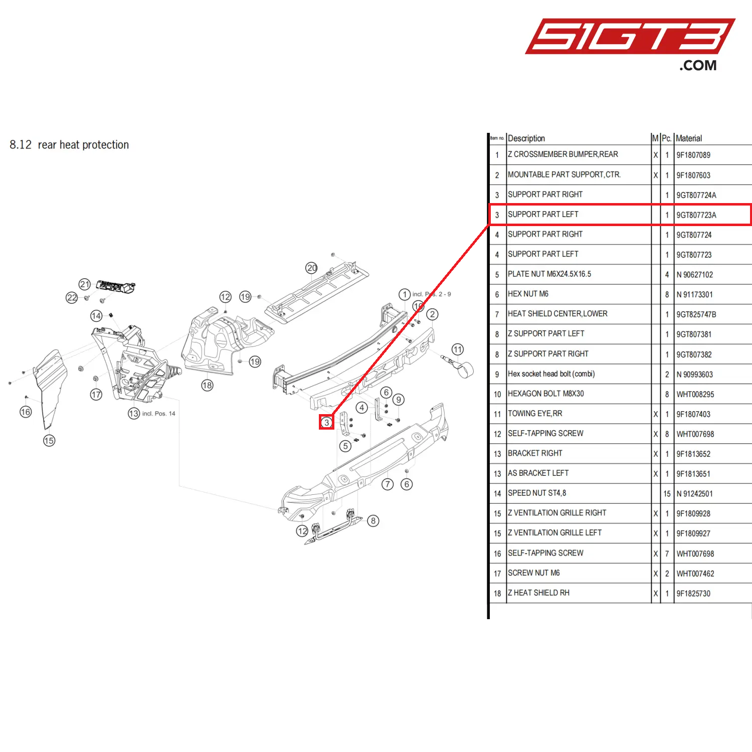 SUPPORT PART LEFT - 9GT807723A [PORSCHE 992.1 GT3 Cup] [51GT3]