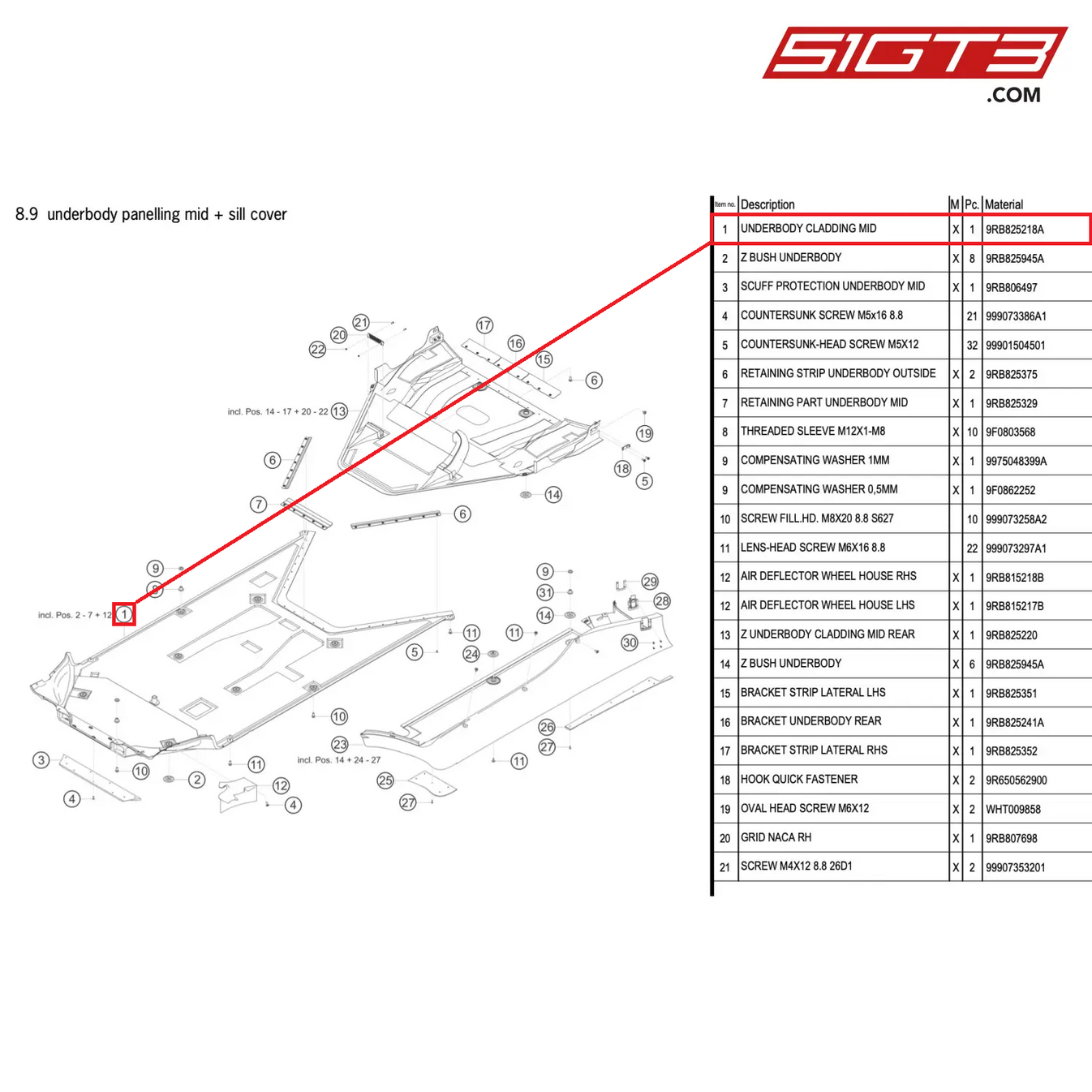 UNDERBODY CLADDING MID - 9RB825218A [PORSCHE 992.1 GT3 R][51GT3]