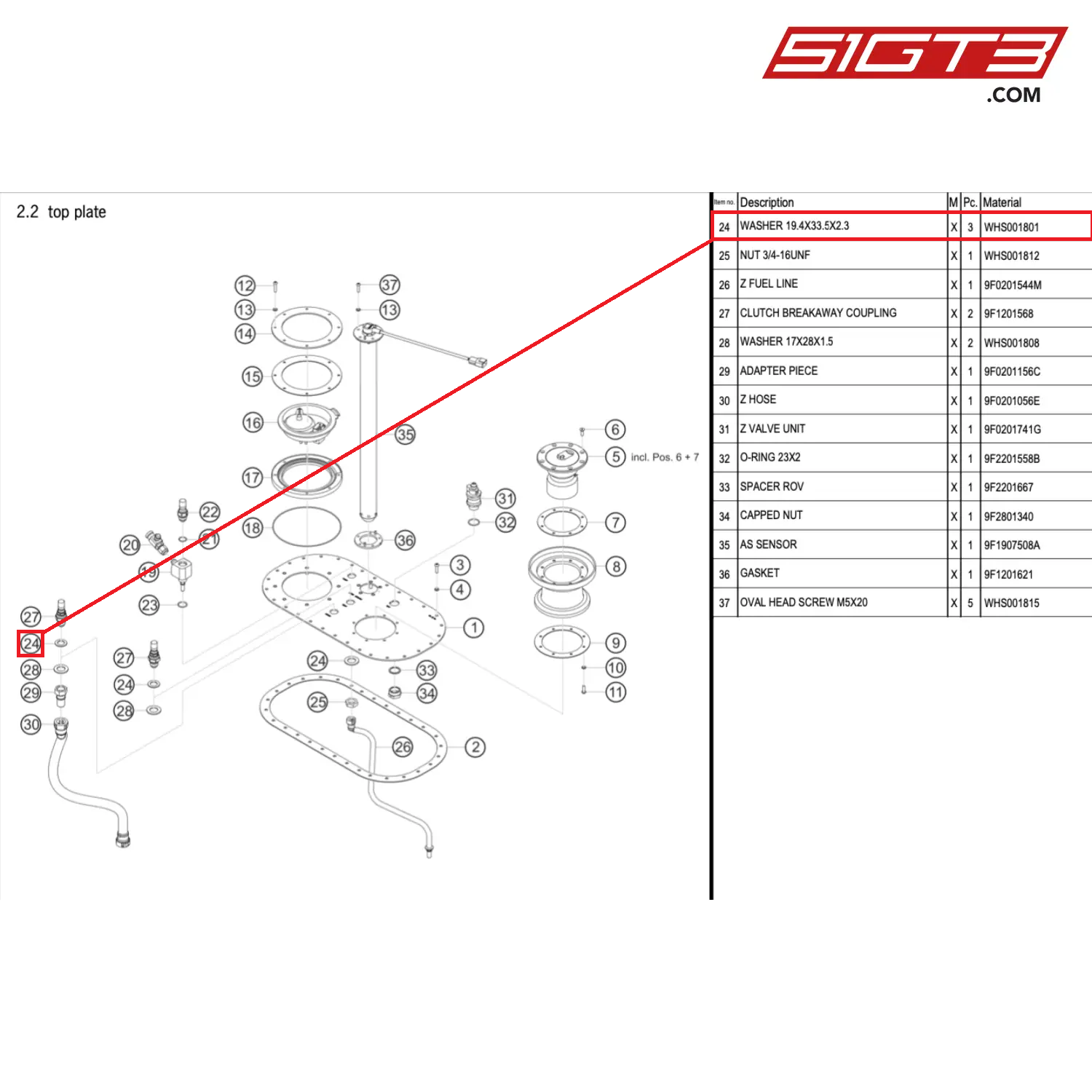 WASHER 19.4X33.5X2.3 - WHS001801 [PORSCHE 992.1 GT3 Cup] [51GT3]