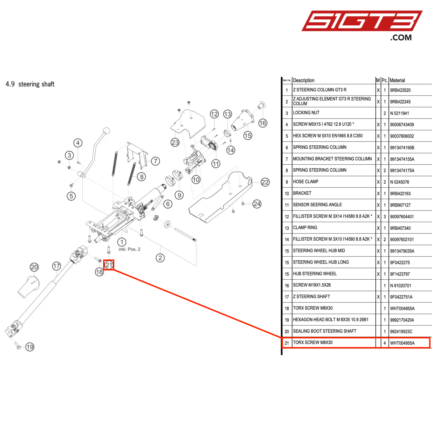 TORX SCREW M8X30 - WHT004955A [PORSCHE 992.1 GT3 R][51GT3]